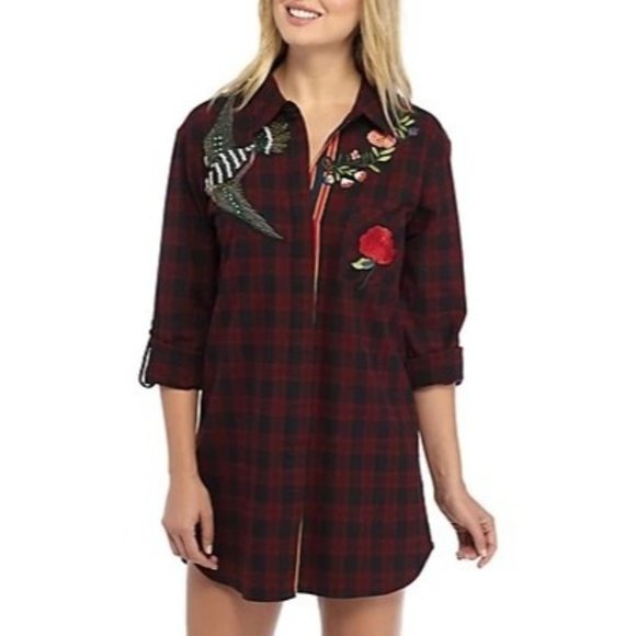 Sam Edelman | Tops | Sam Edelman Flannel Embroidered Long Plaid Flannel ...
